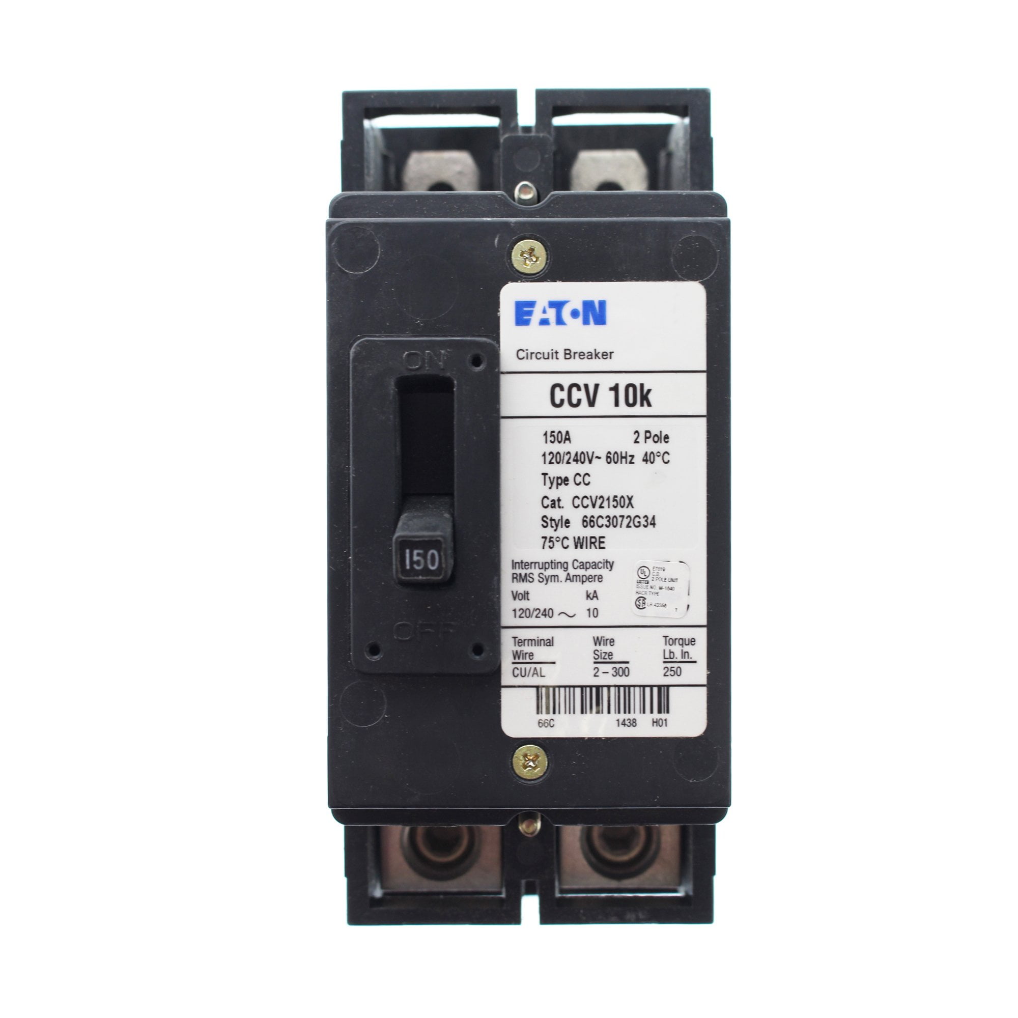 CCV2150X CUTLER HAMMER TYPE CC CIRCUIT BREAKER, 150 AMP, 2 POLE, 120 ...