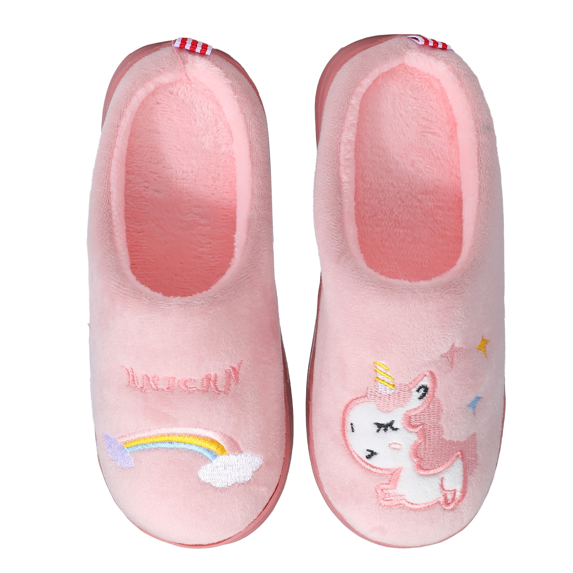 CCVON Girls Cute Slippers with Memory Foam Kids Plush Warm Winter House ...