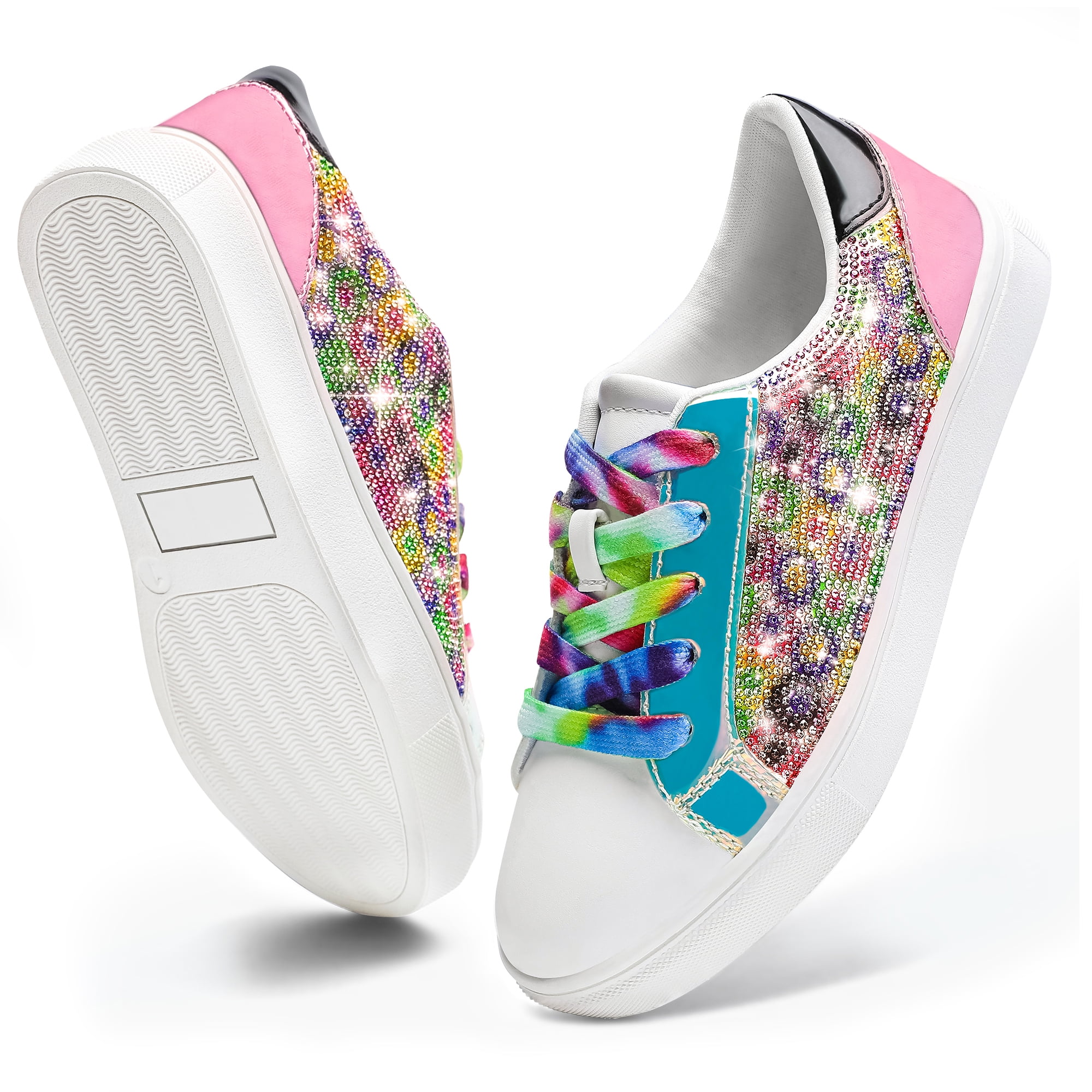 CCVON Girls Sneakers Sparkle Glitter Low Top Sneakers Fashion Colorful ...
