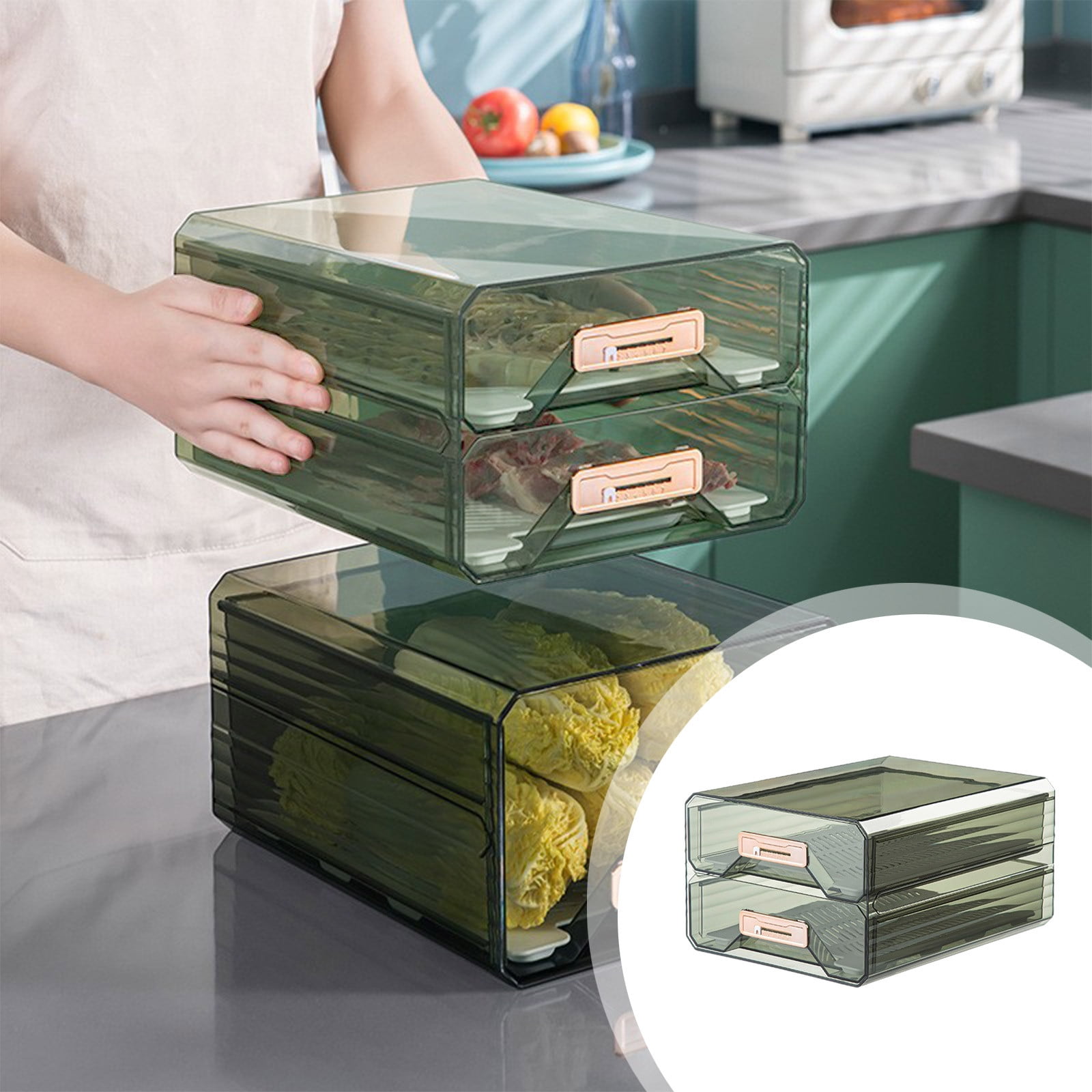 CCWADH Double-layer Refrigerator Storage Box Drawer-type Fresh-keeping ...