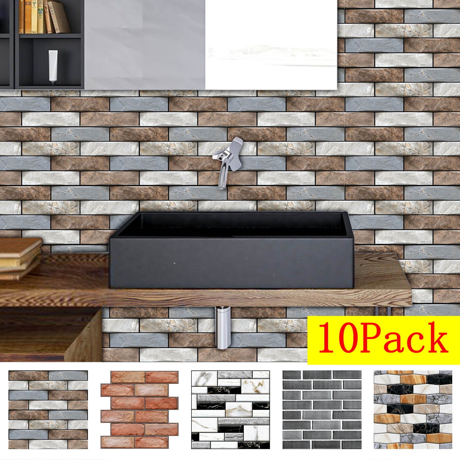CCWADH Faux Brick Wall Paper, Peel and Stick Brick Stickers,10 Pcs of ...
