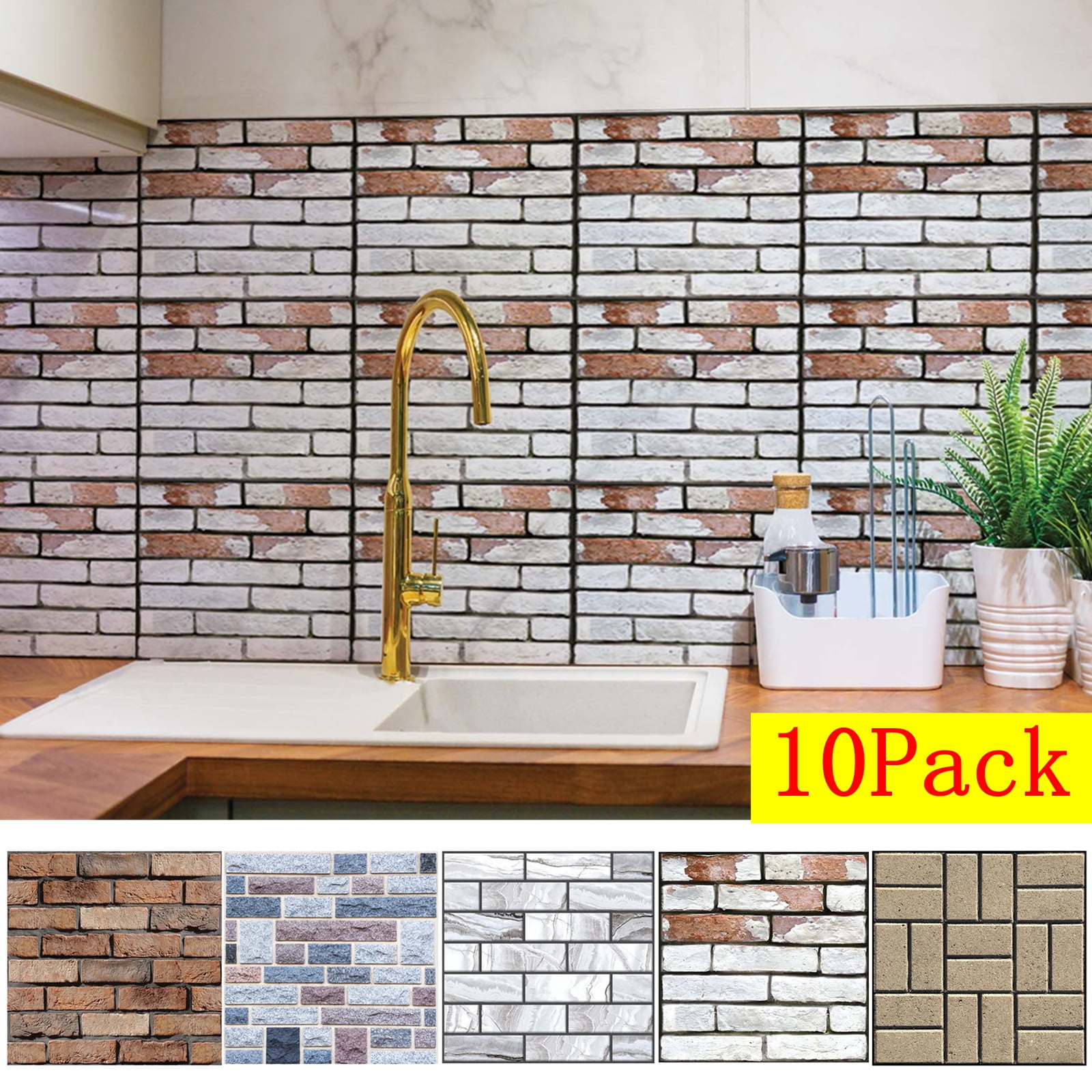 CCWADH Faux Brick Wall Paper, Peel and Stick Brick Stickers,10 Pcs of ...