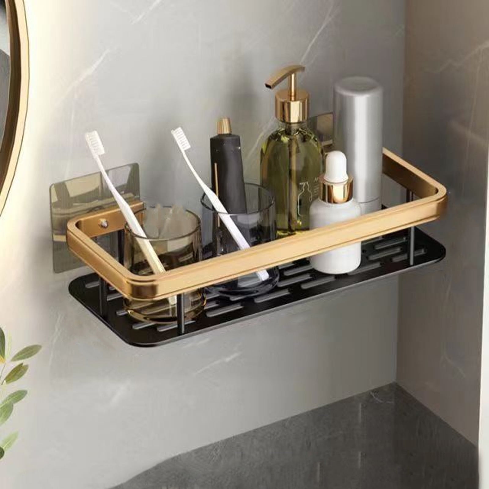 CCWADH Shower Caddy Shelf Organizer Rack, Self Adhesive Gold Bathroom ...