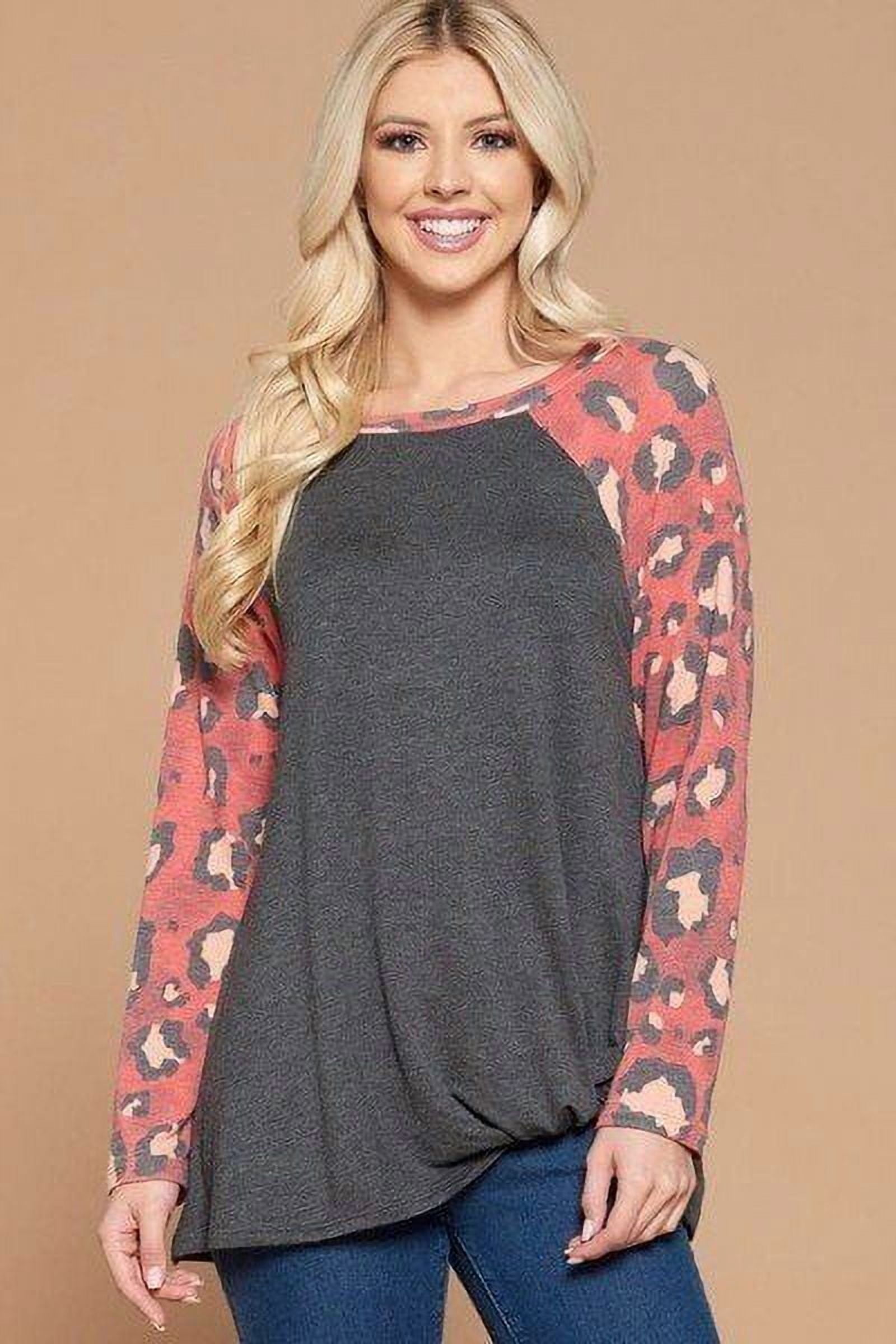 CCWHOLESALESCLOTHINGS Casual French Terry Side Twist Top with Animal ...