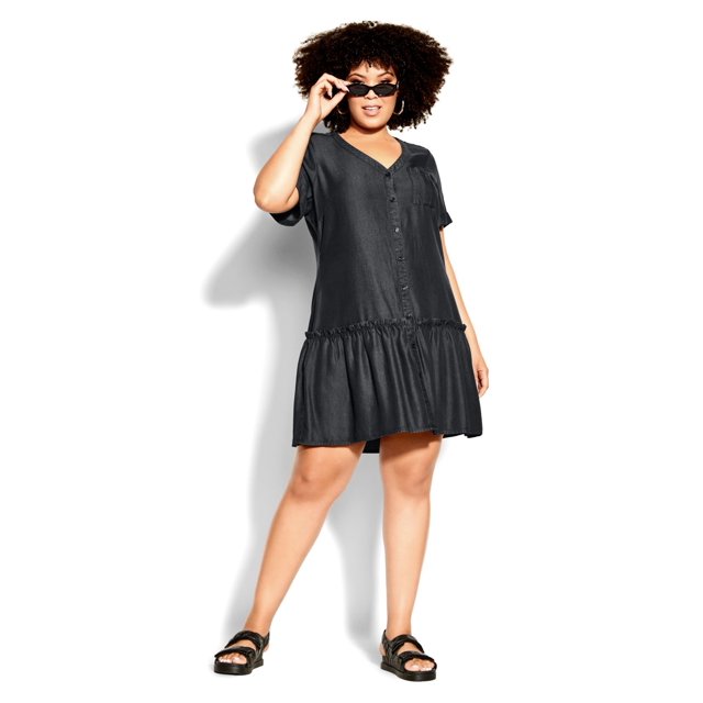 CCX Women's Plus Size Madison Dress Short Sleeves V-Neck - Black ...