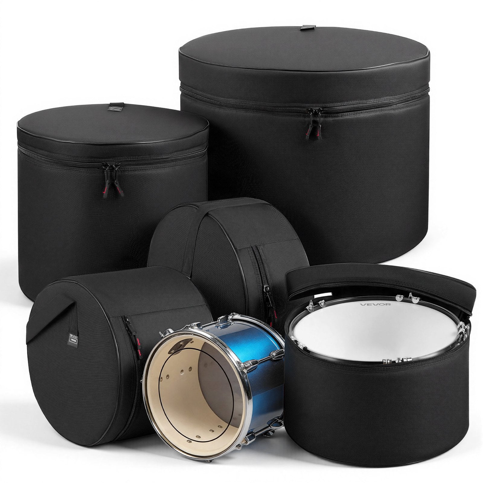 CCY 5-Piece Drum Case Set, 600D, Padded Drum Bags for 22 in Bass, 12/13 ...