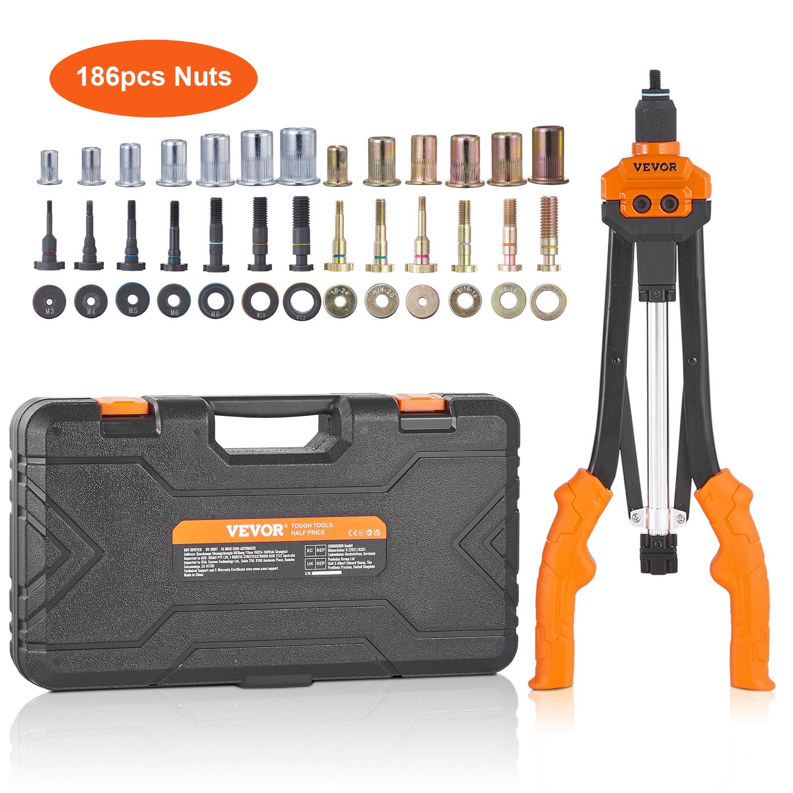 CCY Rivet Nut Tool, 16 inch Rivnut Tool Kit with 13PCS Metric and SAE ...