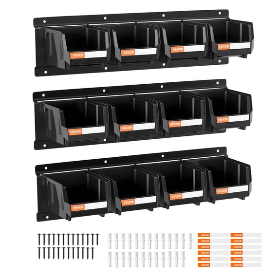 CCY Wall Mounted Storage Bins, 12 Plastic Bins & 3 Metal Rails, Plastic ...