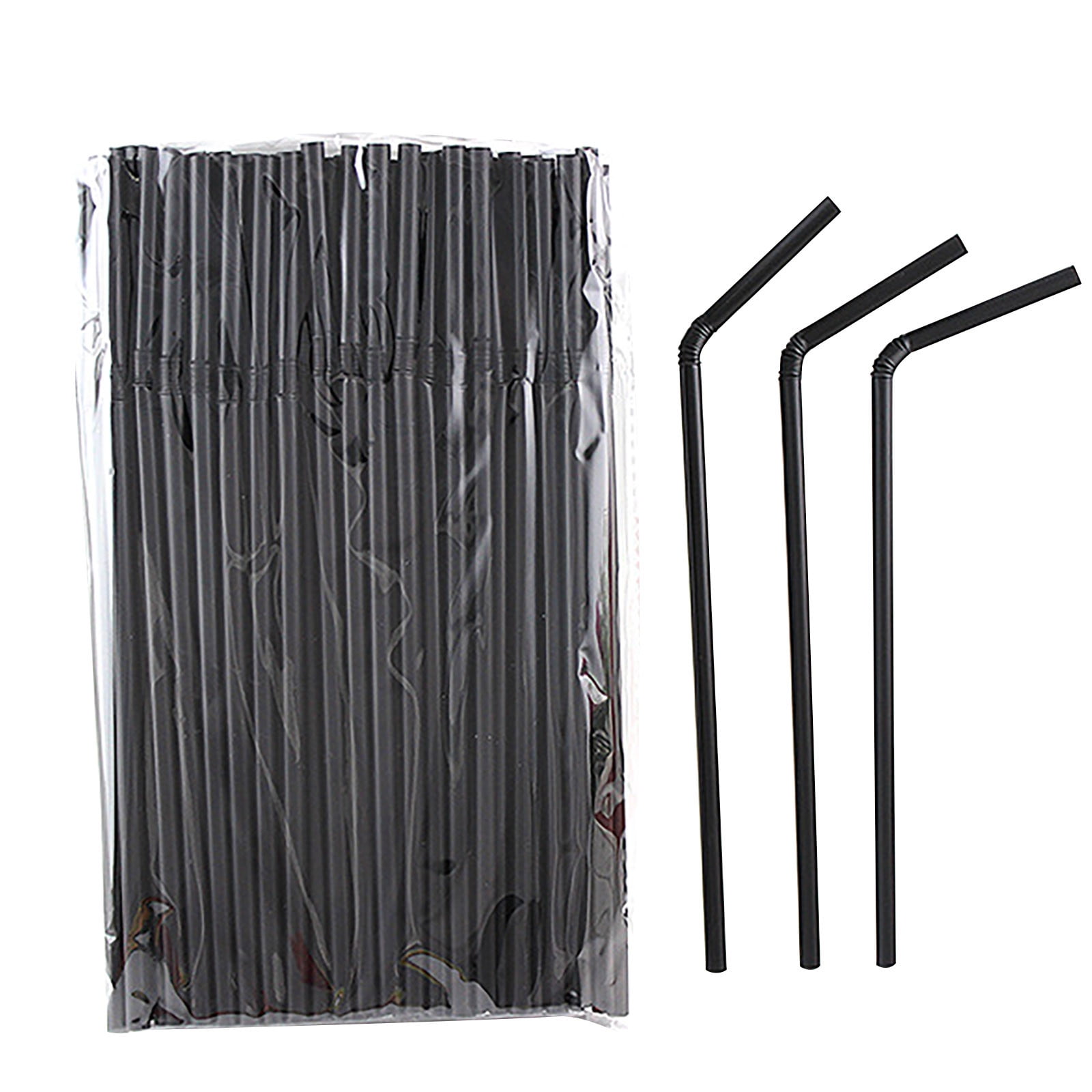CCYDFDc Disposable Drinking Smoothie Straws, 100Pcs Black Flexible ...