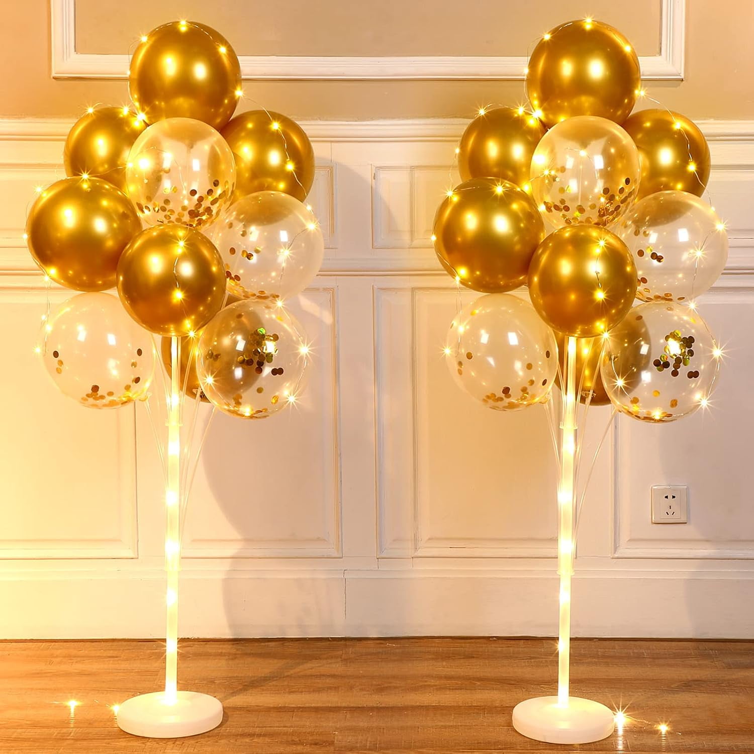 CD-2 Sets Balloon Column Stands and 40 Golden Balloons for Floor with ...