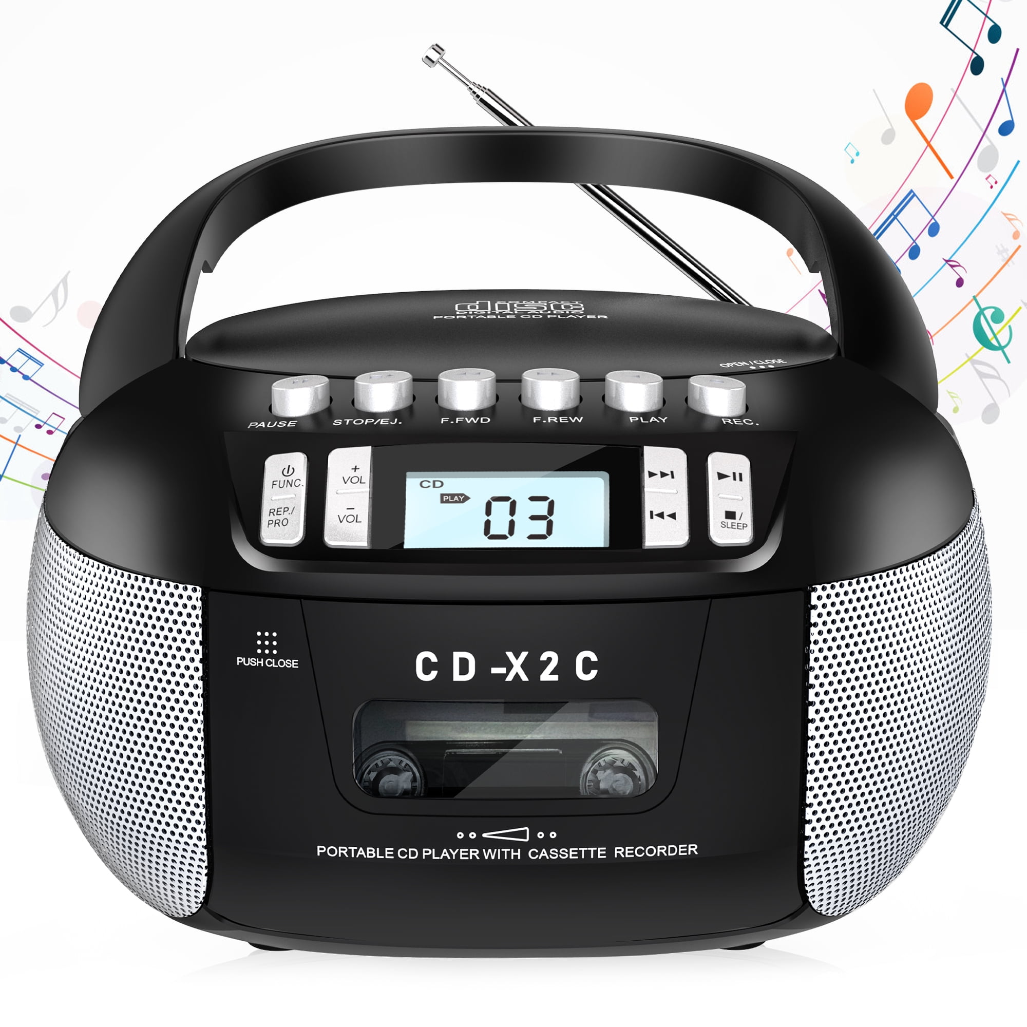 Greadio CD Cassette CD Boombox Player with AUX Input, Portable Boombox ...