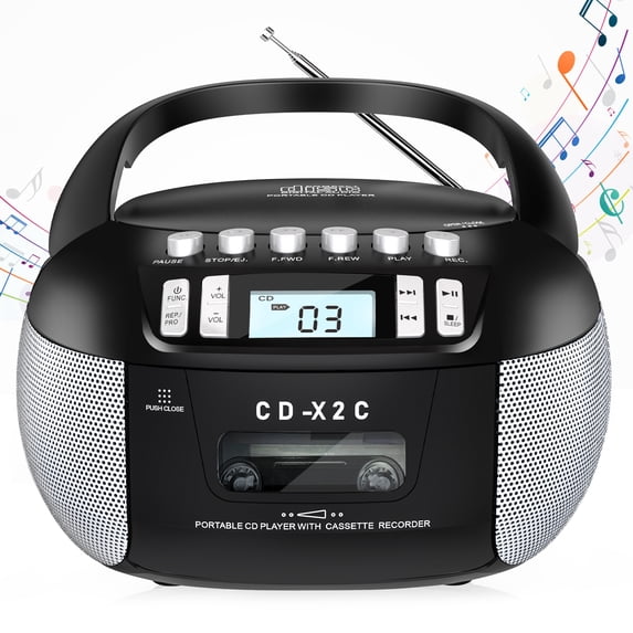 Greadio CD Cassette CD Boombox Player with AUX Input, Portable Boombox ...