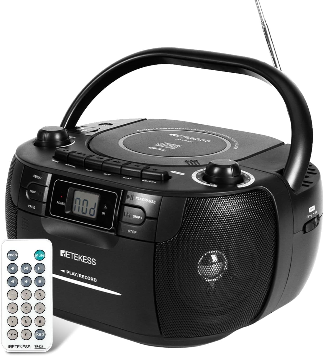 CD Player Boombox, Cassette Tape Player AM FM Radio, Stereo Sound, USB ...