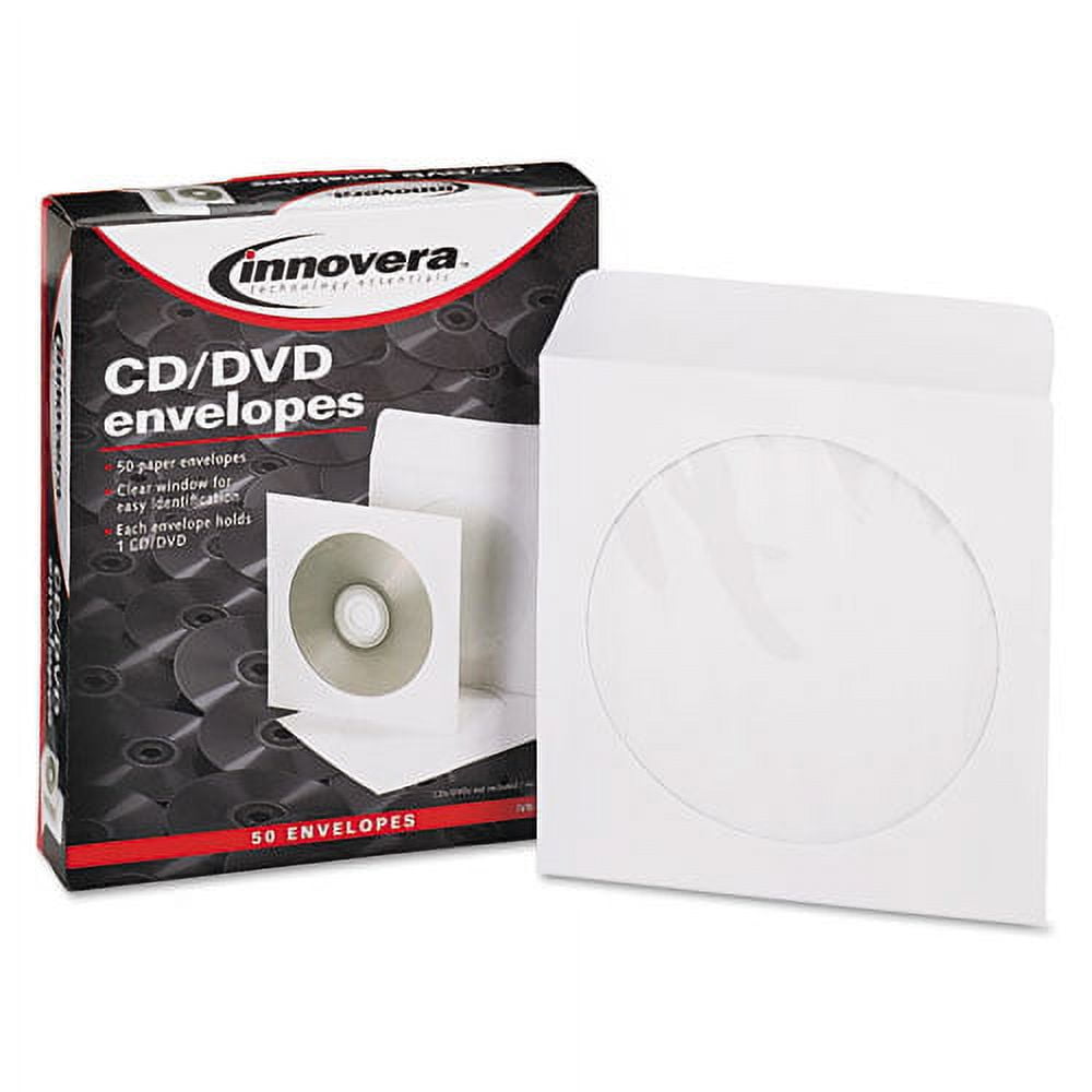 CD/DVD Envelopes, Clear Window, 1 Disc Capacity, White, 50/Pack ...