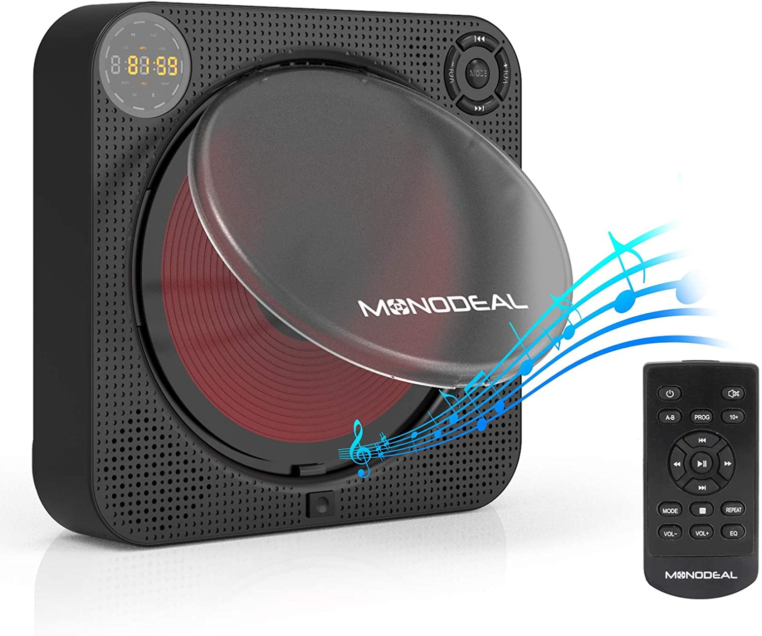 CD Player with Bluetooth, MONODEAL Portable Rechargeable CD Player with ...