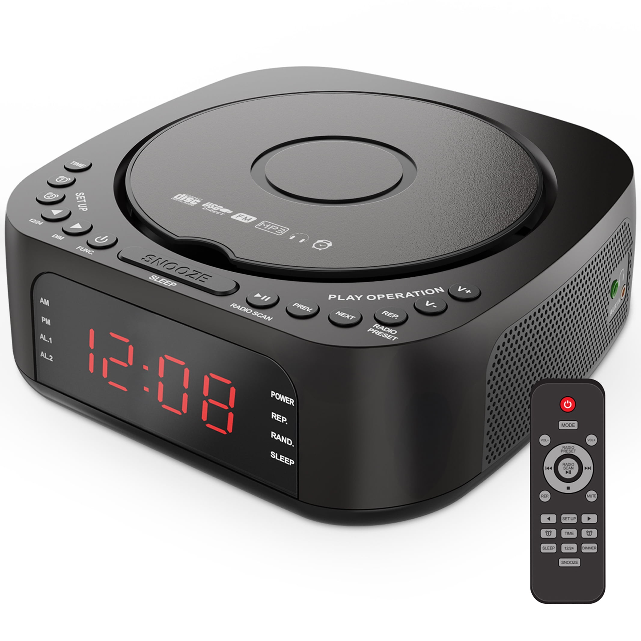 KUEPHOM CD Player Alarm Clock Radio with Remote, Dual Alarm, Bluetooth ...