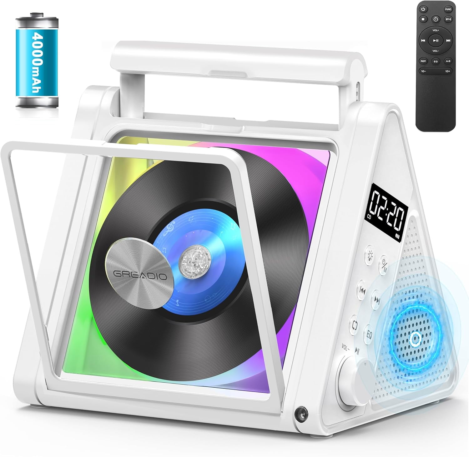 CD Player Portable with 20W Speaker,4000mAh Rechargeable CD Speaker ...