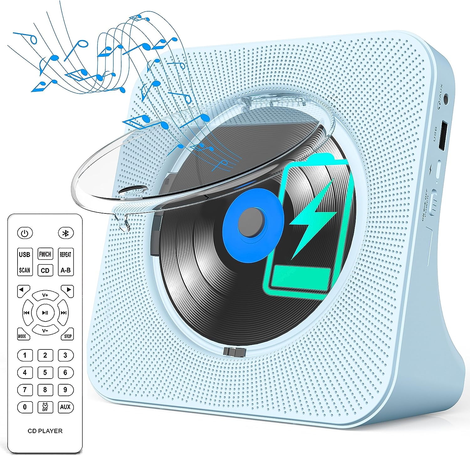 Player Portable Bluetooth Desktop 4000mAh Rechargeable CD Player with ...