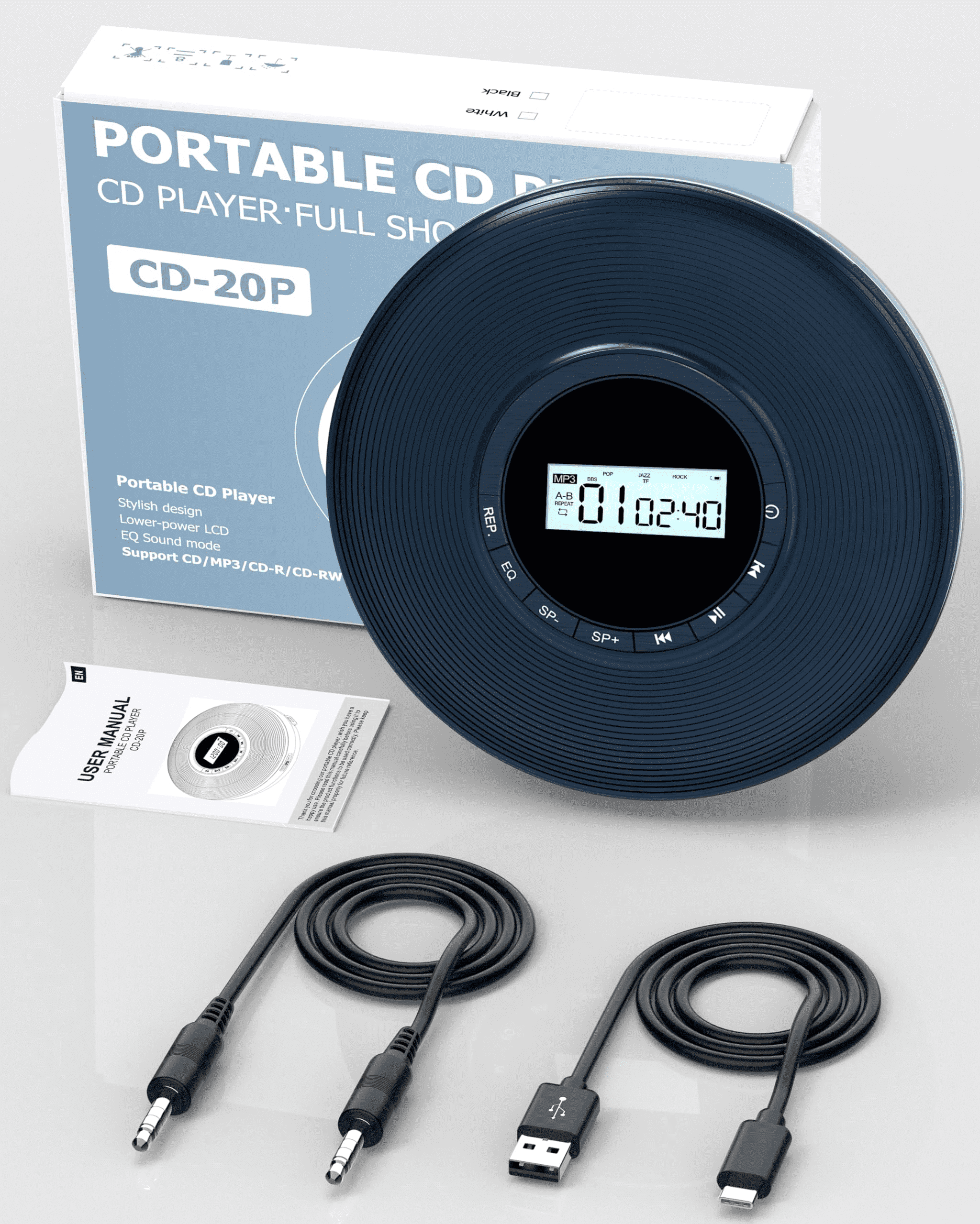 Greadio Portable CD Player, 1000mAh Disman CD Player for Car, Battery ...