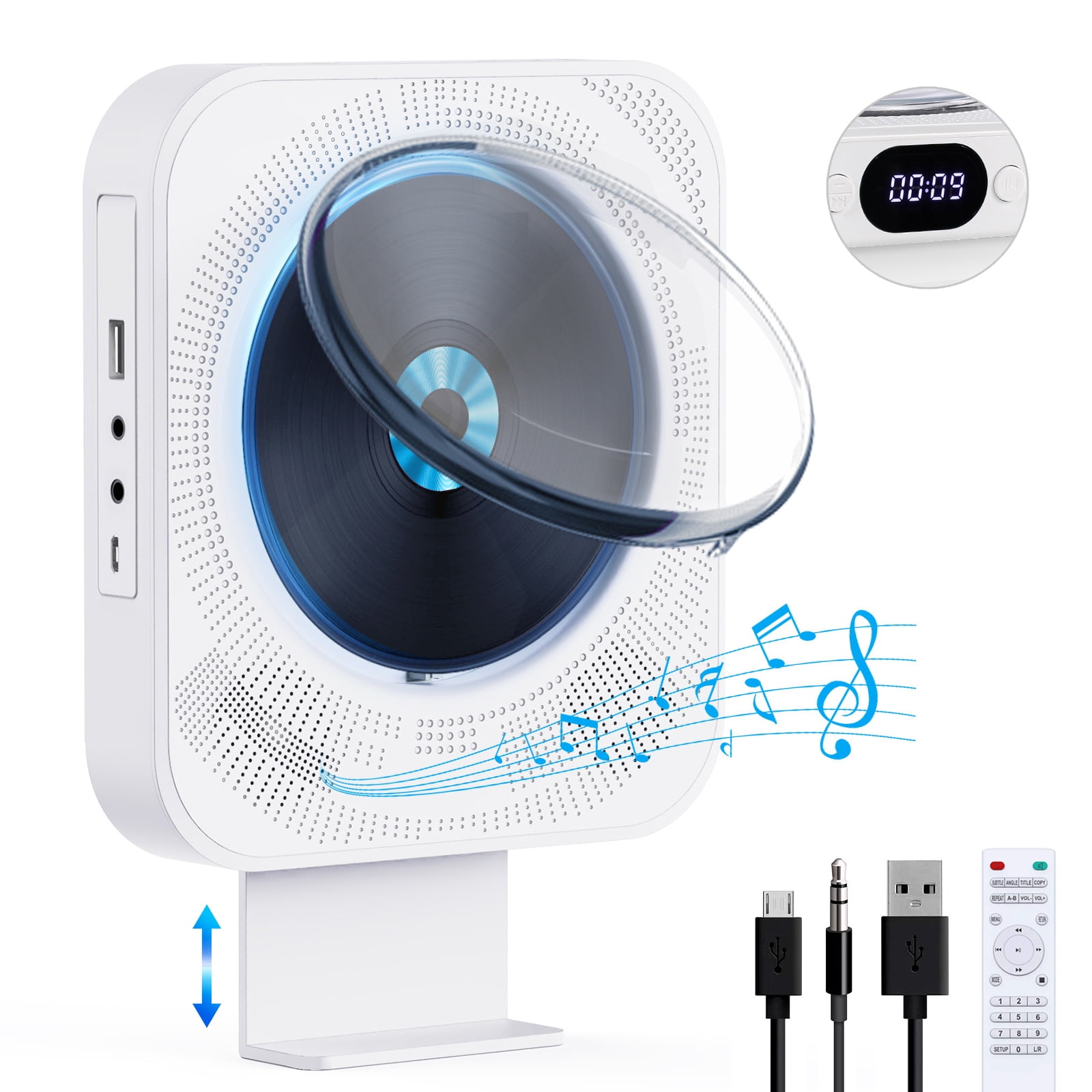 Maite Compact White CD Player with Hi-Fi Speakers, Bluetooth, USB, FM ...