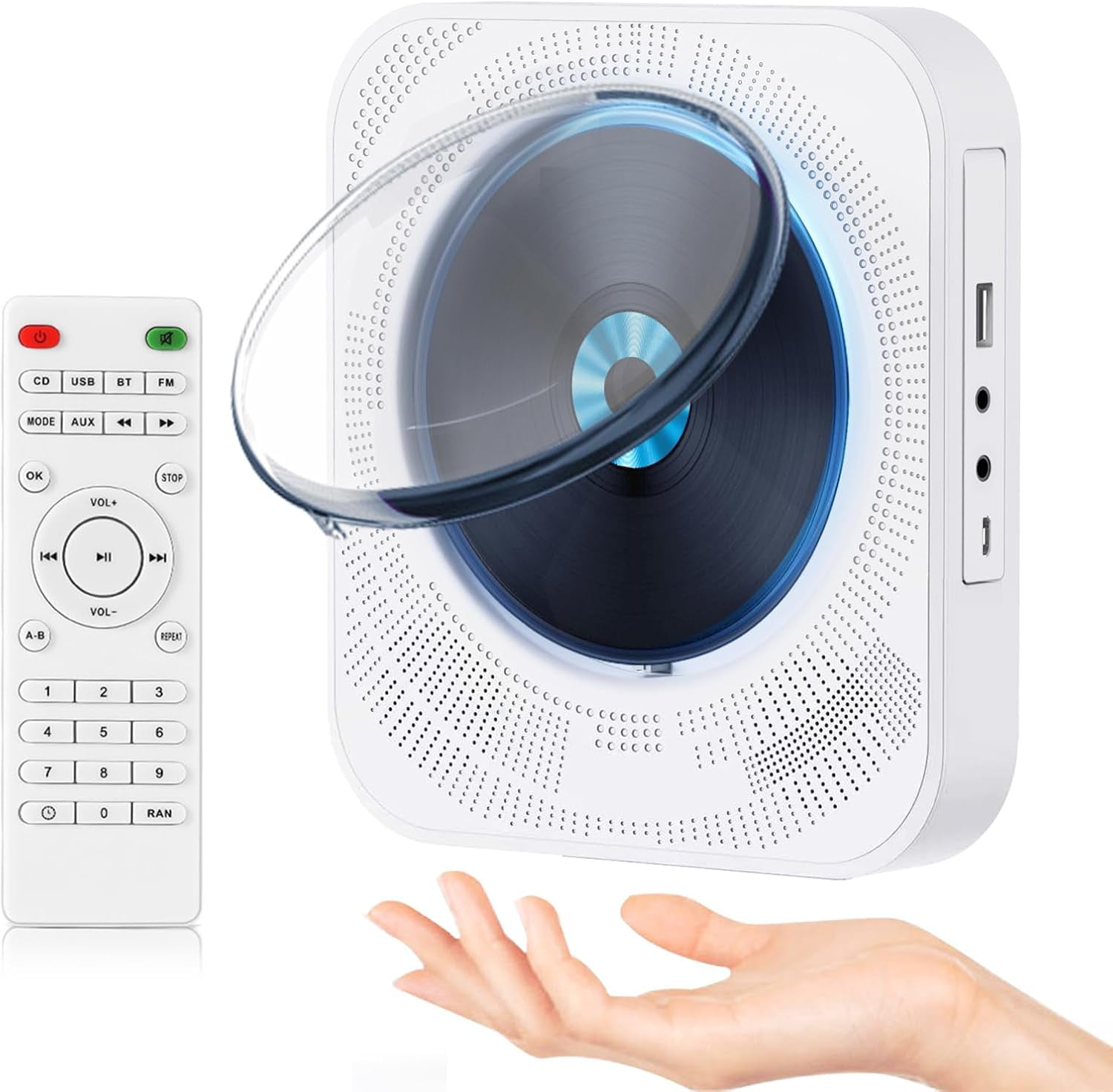 Maite Compact White CD Player with Hi-Fi Speakers, Bluetooth, USB, FM ...
