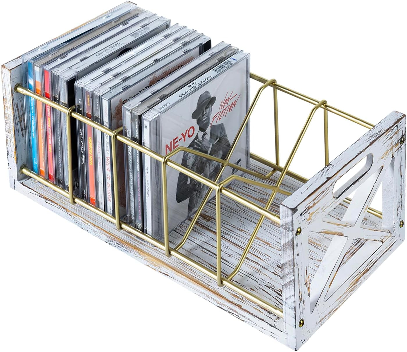 CD Storage Holder, 5-Slot Farmhouse Industrial CD & DVD Storage Rack ...