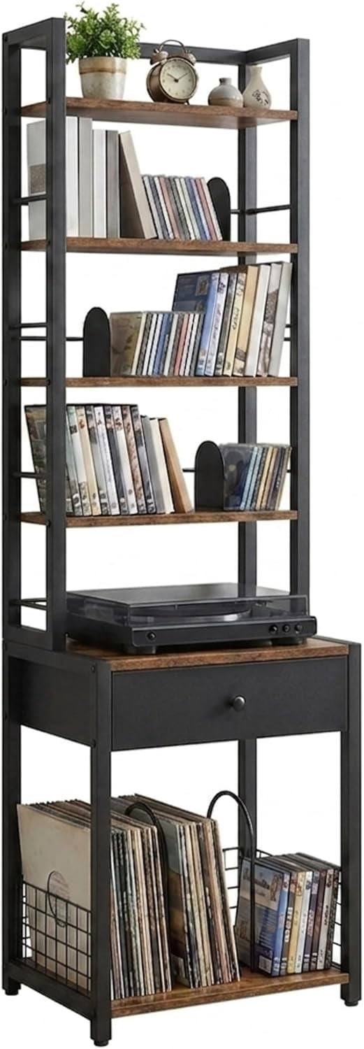 CD Storage Rack, 6-Tier DVD Organizer Shelf with Drawer & Adjustable ...
