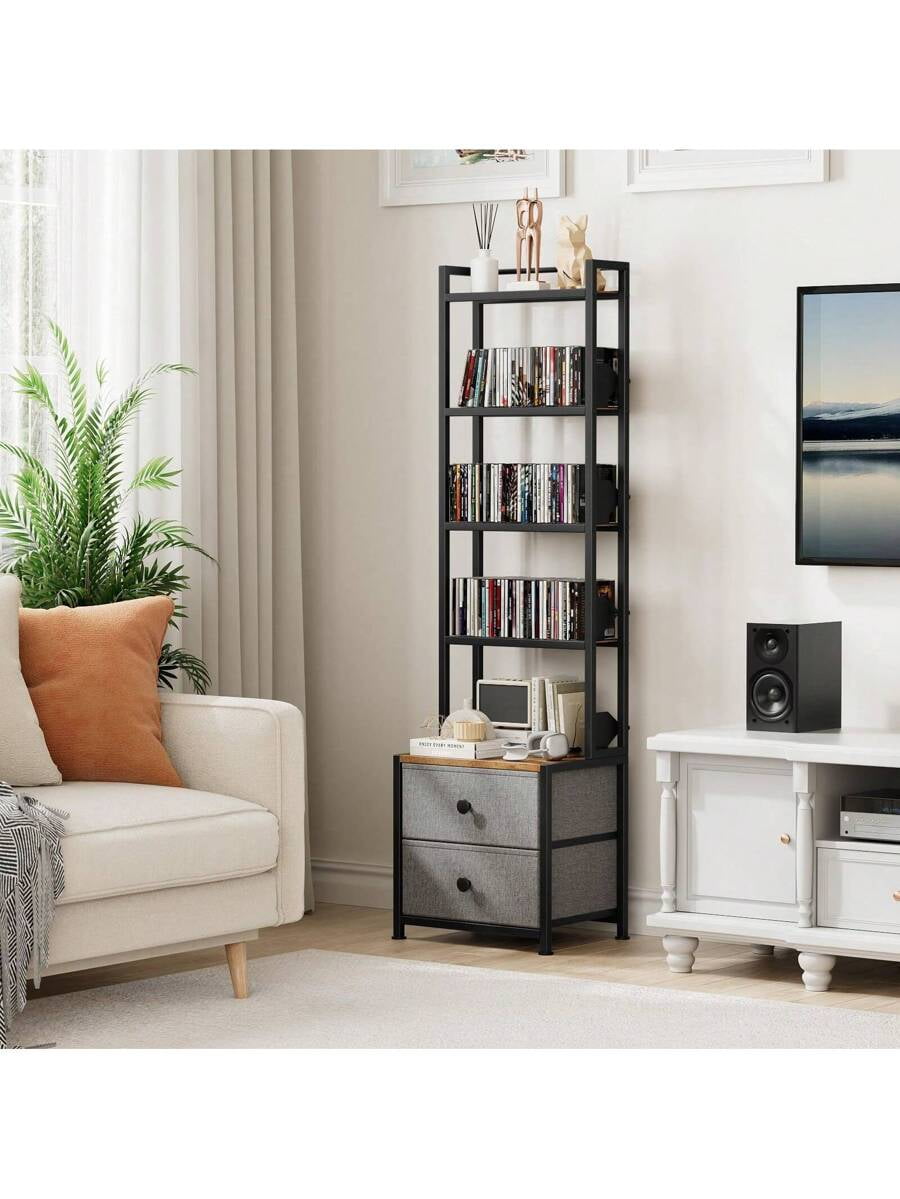 CD Storage Rack With Drawer, 6-Tier DVD Organizer Shelf W/Adjustable ...