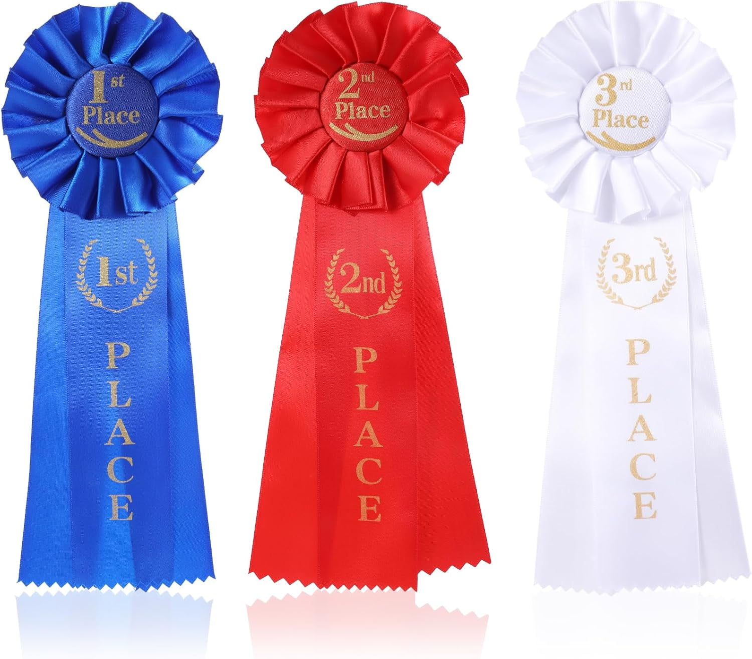 CD4-3Pcs Award Ribbons, Satin Rosette Participation Ribbon Set, Blue ...