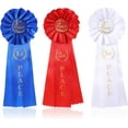 CD4-3Pcs Award Ribbons, Satin Rosette Participation Ribbon Set, Blue ...