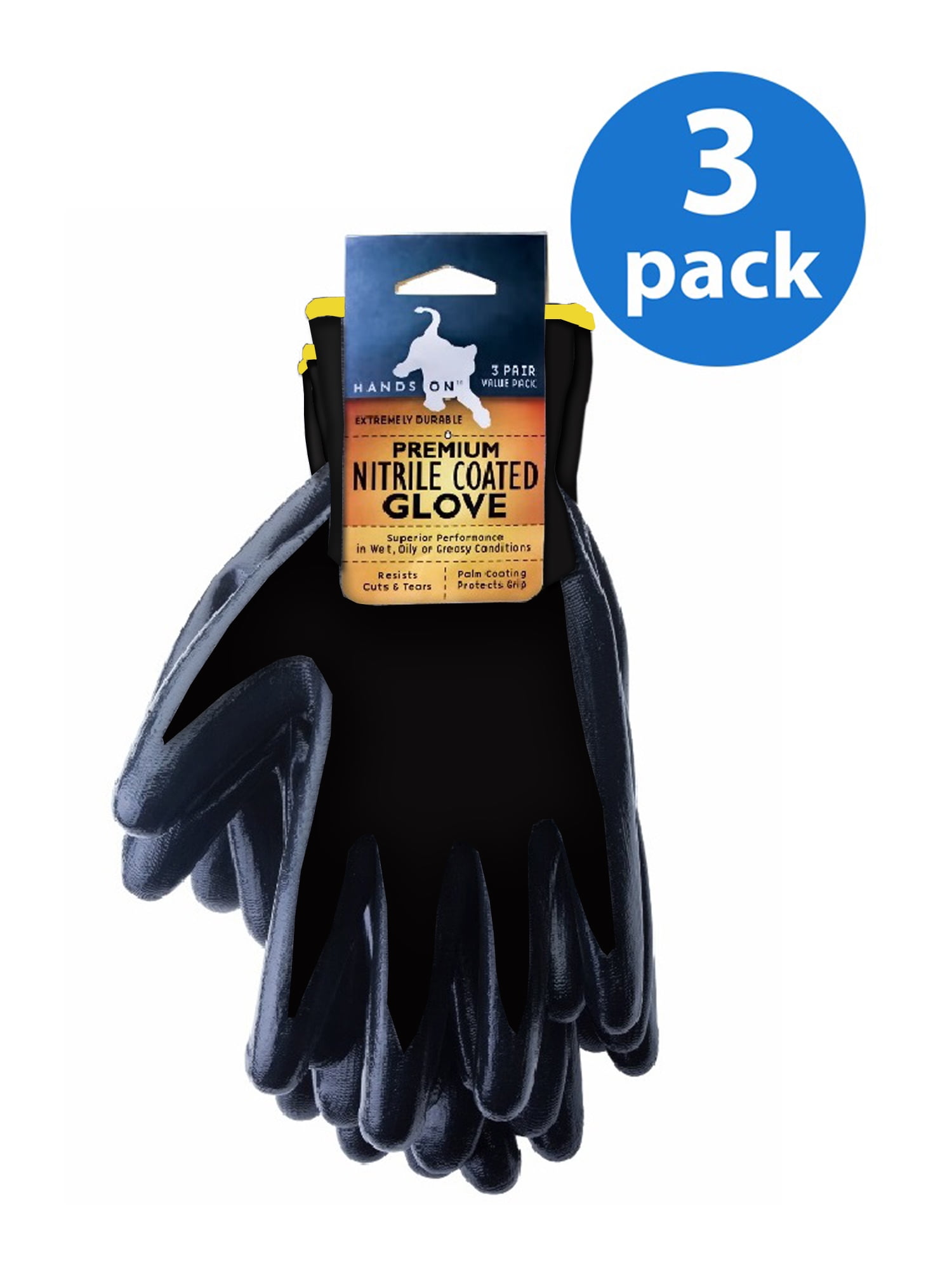CD9400-M-3PK, Nitrile Coated Gloves, Smooth Finish, 3 Pair Value Pack ...