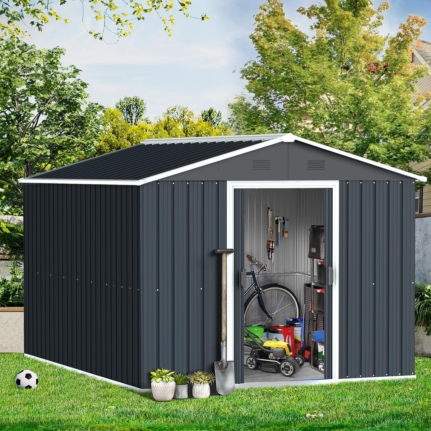 CDCASA 10x8FT Outdoor Shed,Metal Storage Sheds Large with 2 Easy ...