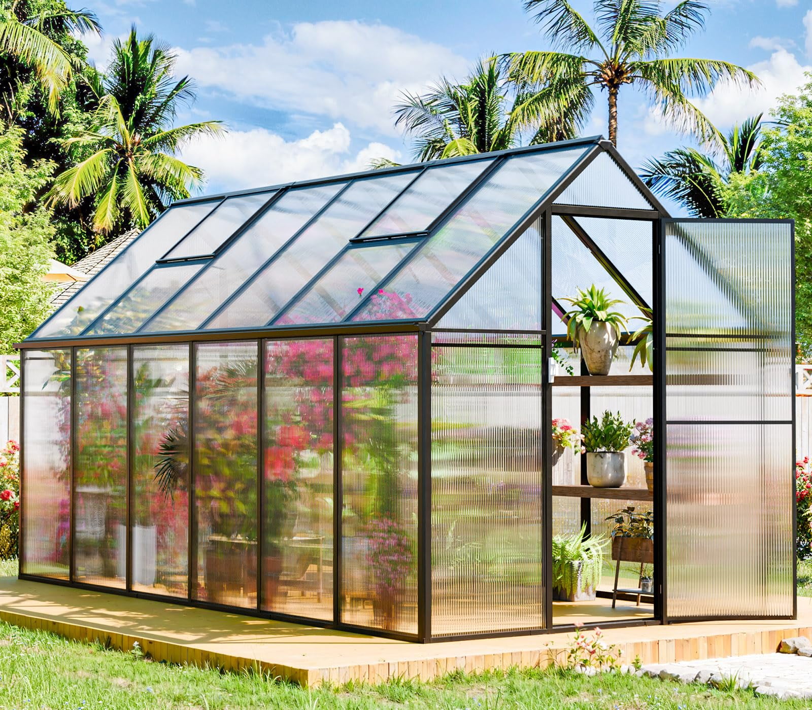 CDCASA Quick Setup Greenhouse, 12.4x6.2 FT, Polycarbonate, Walk-in with ...