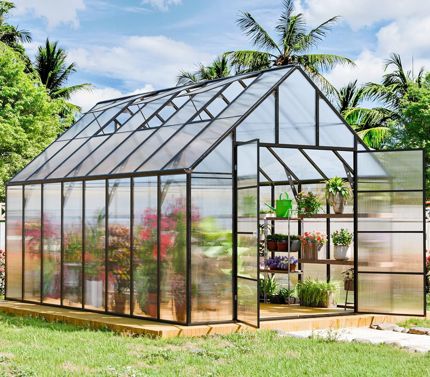 CDCASA 16x10 FT Quick Setup Polycarbonate Greenhouse, Large Walk-in ...