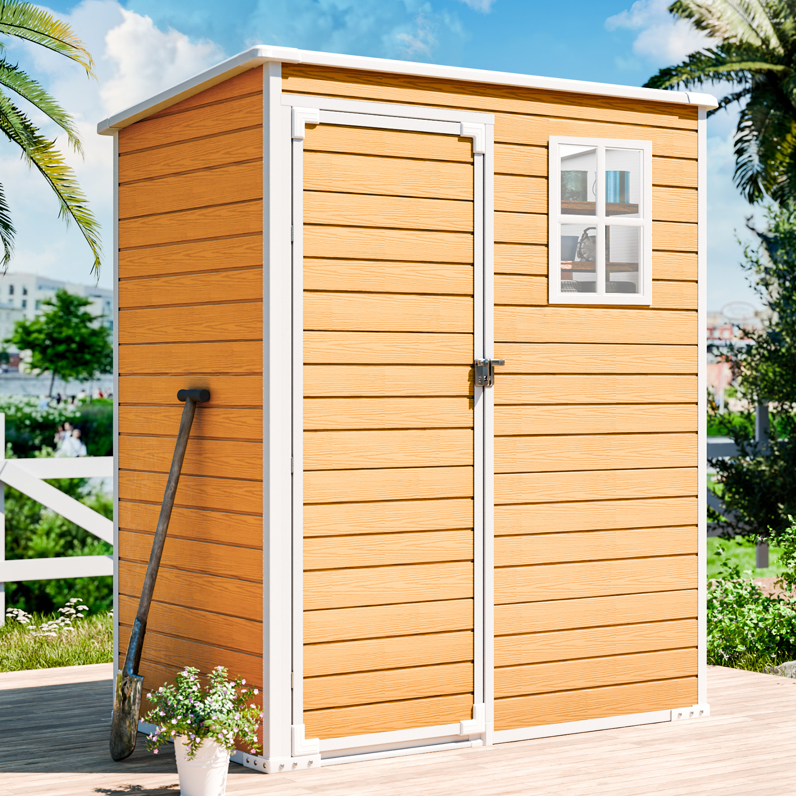 CDCASA Outdoor Plastic Storage Shed, with Floor Window & Lockable Door ...
