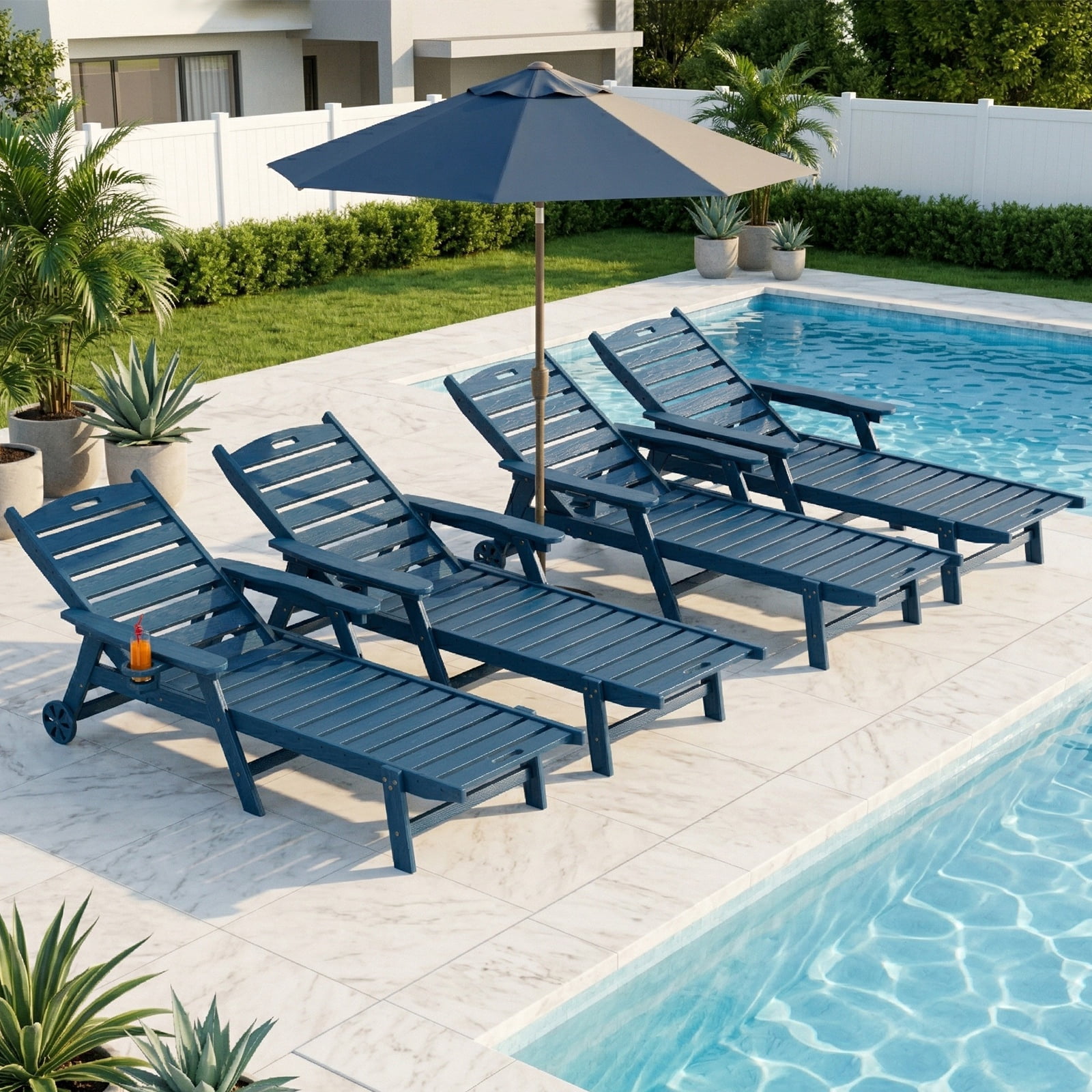 CDCASA Patio Chaise Lounge Chair with Wheels Set of 4, 6-Position ...