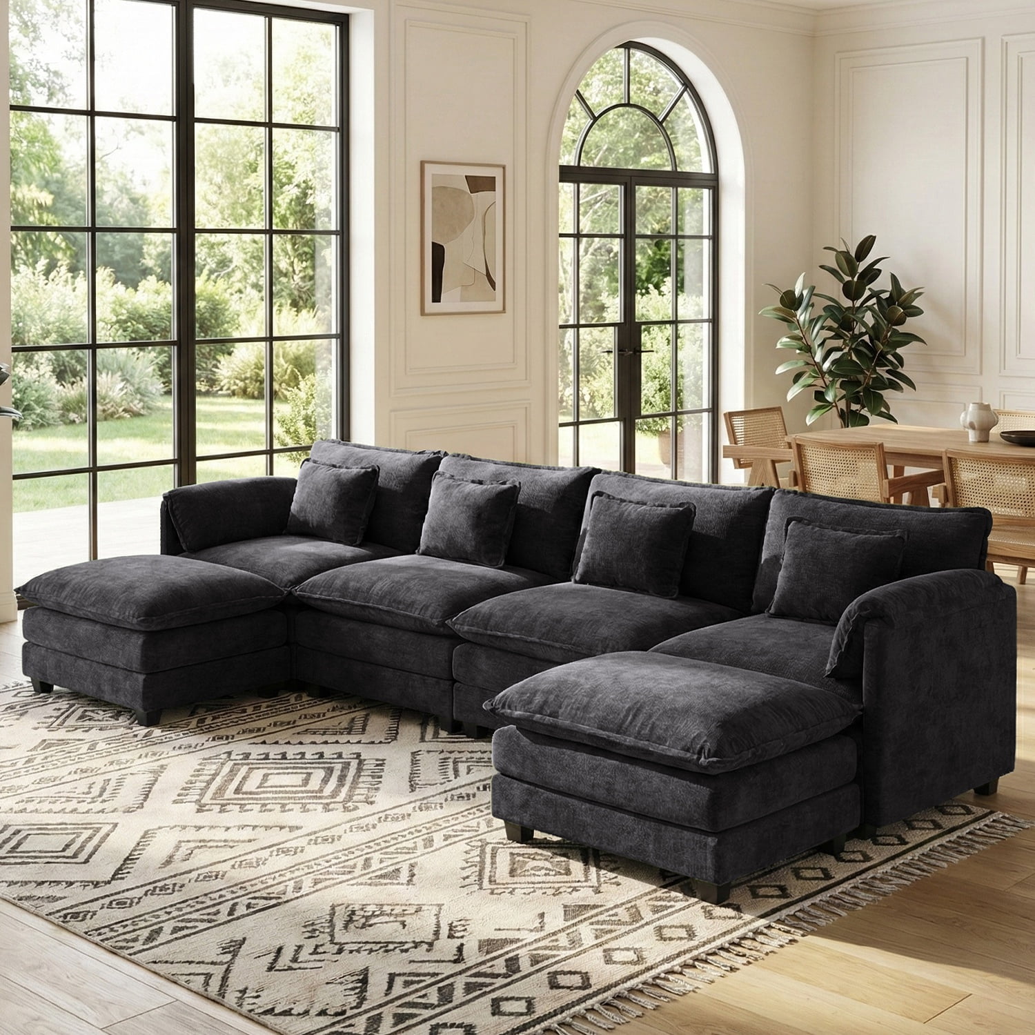 CDCASA U Shaped Couch Set, 4-Seater Modular Sectional Sofa with Movable ...