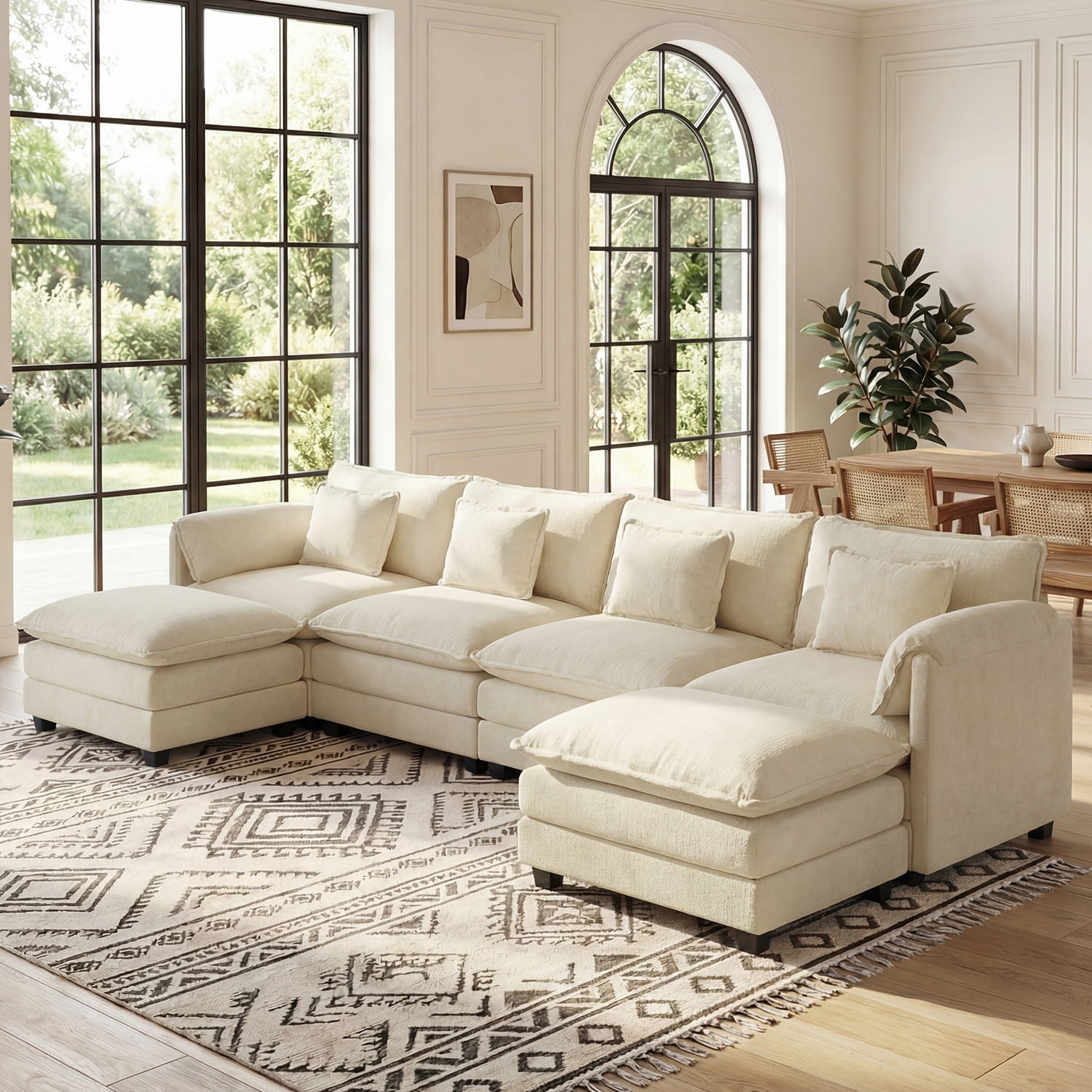 CDCASA U Shaped Couch Set, 4-Seater Modular Sectional Sofa with Movable ...