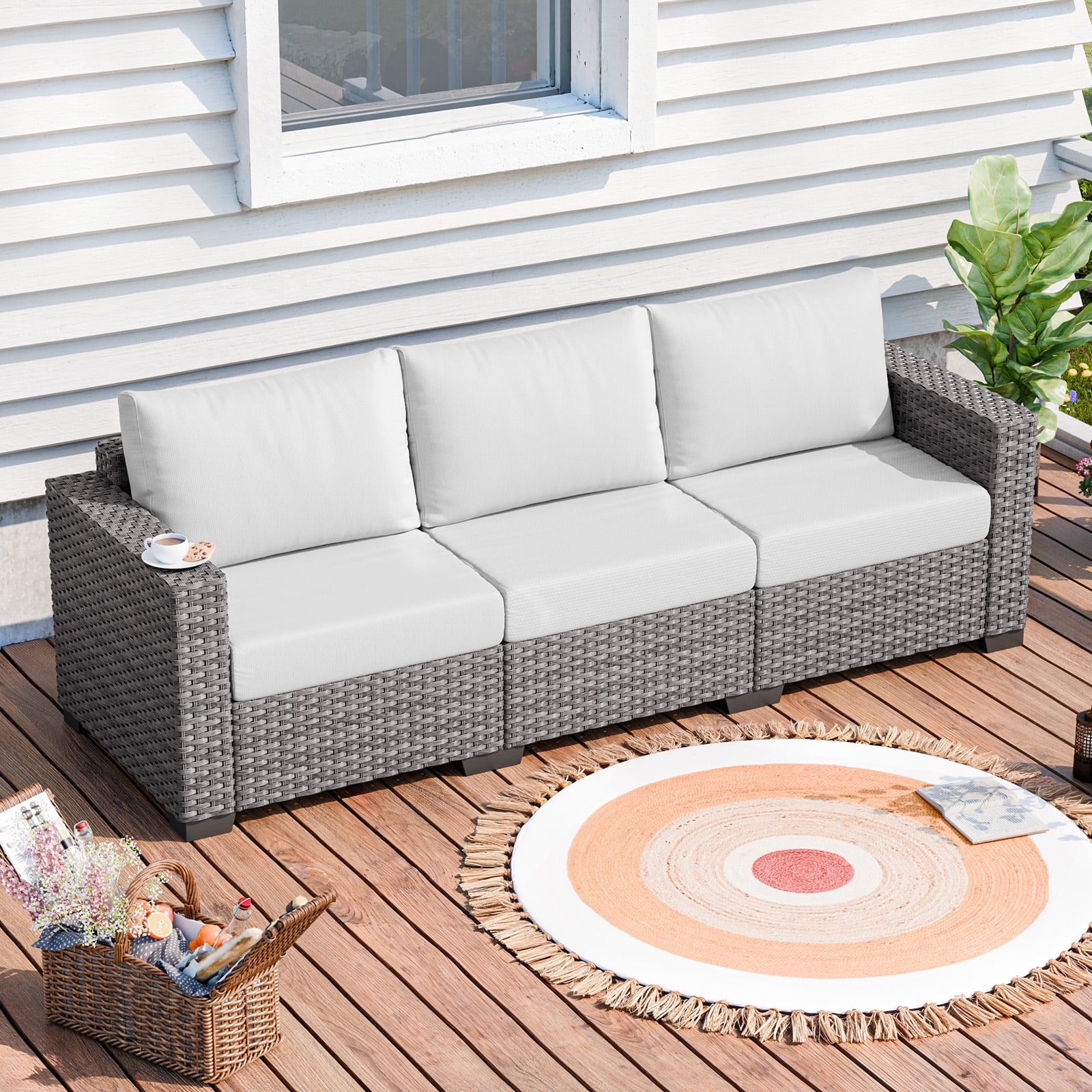 CDCASA Wicker 3-Seat Outdoor Sofa,Patio Couch,Patio Furniture for ...