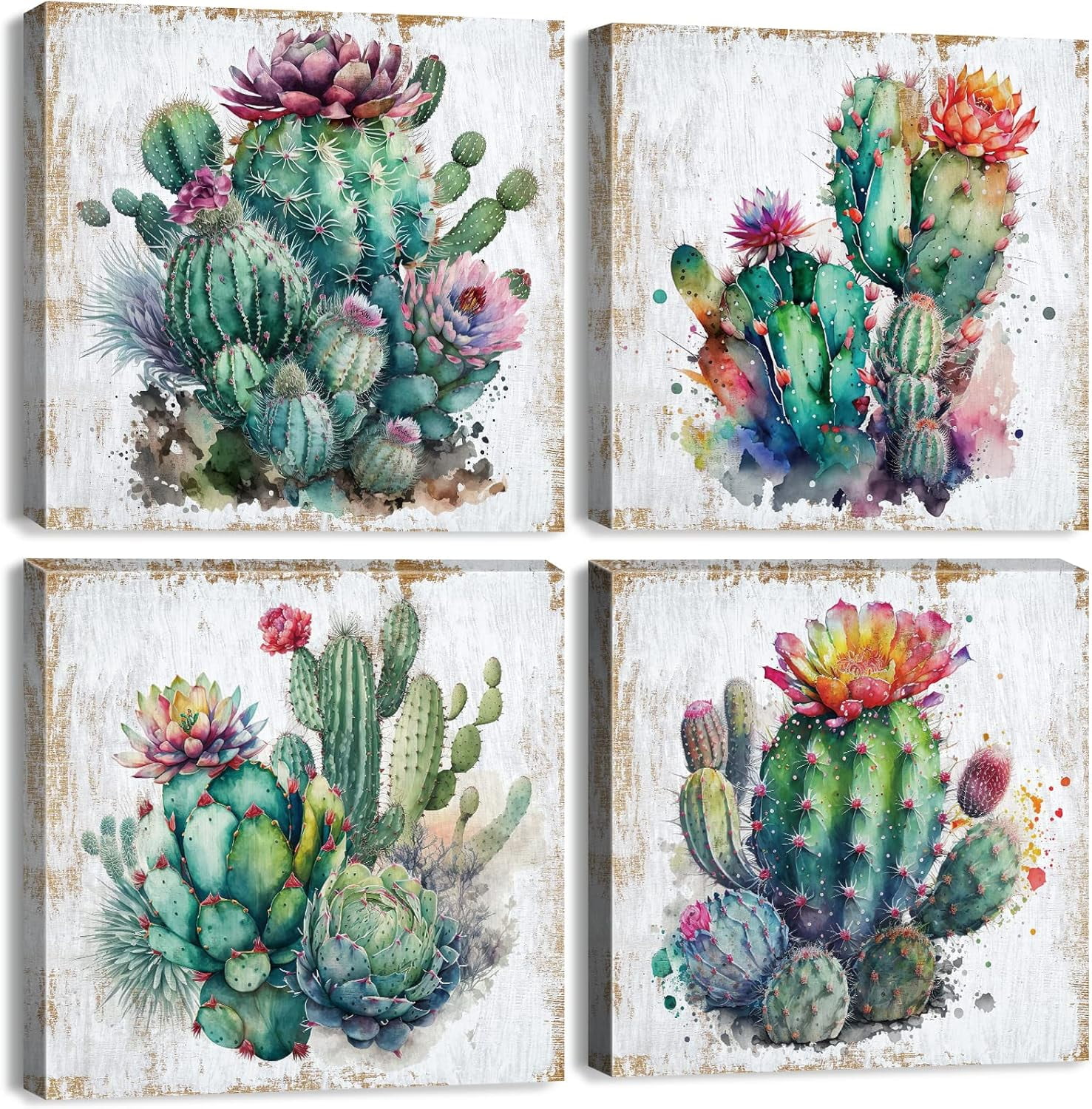 CDDposter 4Pcs Cactus Decor Succulent Canvas Wall Art Boho Green Plant ...