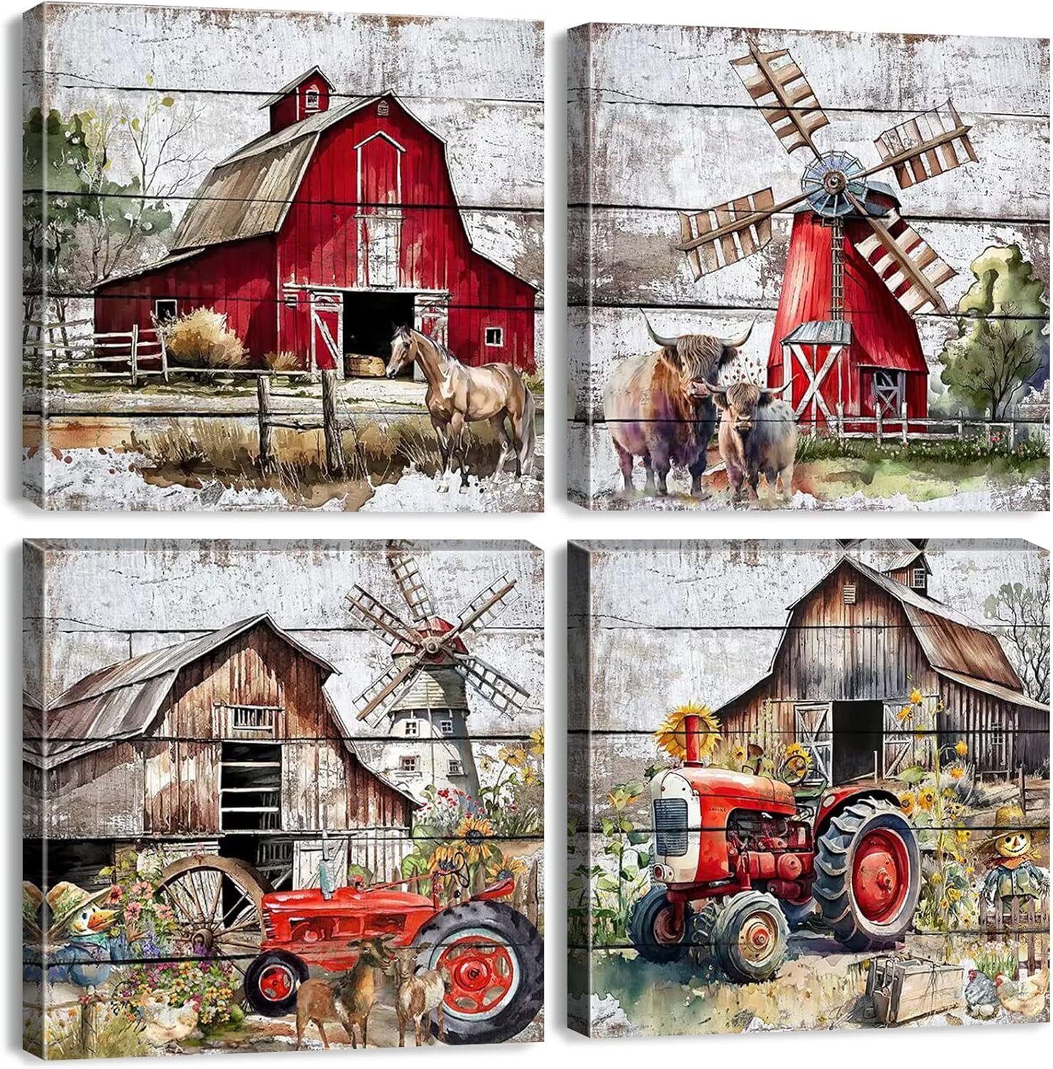 CDDposter 4Pcs Country Wall Art Farmhouse Barn Pictures Wall Decor ...