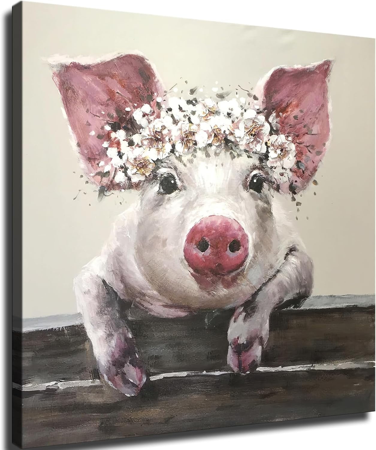 CDDposter Animal Pig with Flower Crown Poster Wall Art Canvas Painting ...