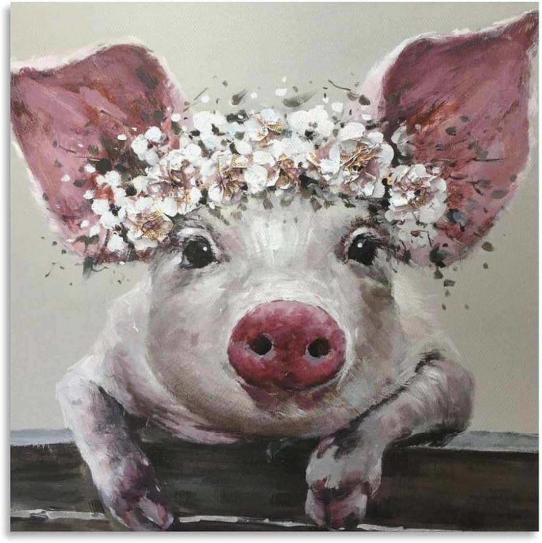 CDDposter Animal Poster - Cute Pig with Flower Crown Poster Decorative ...