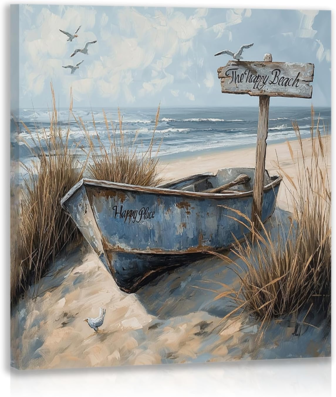 CDDposter Bathroom Wall Art Coastal Decor Nautical Boat on Beach Canvas ...