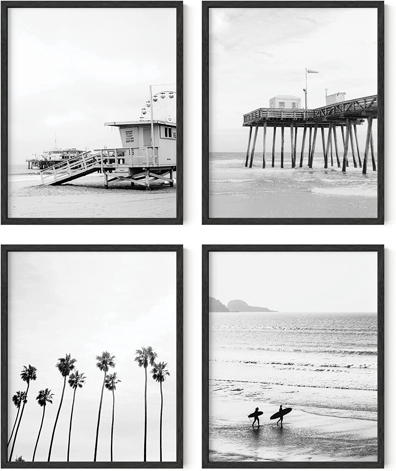 CDDposter Beach Wall Art - Set of 4 Black and White Wall Art Beach ...