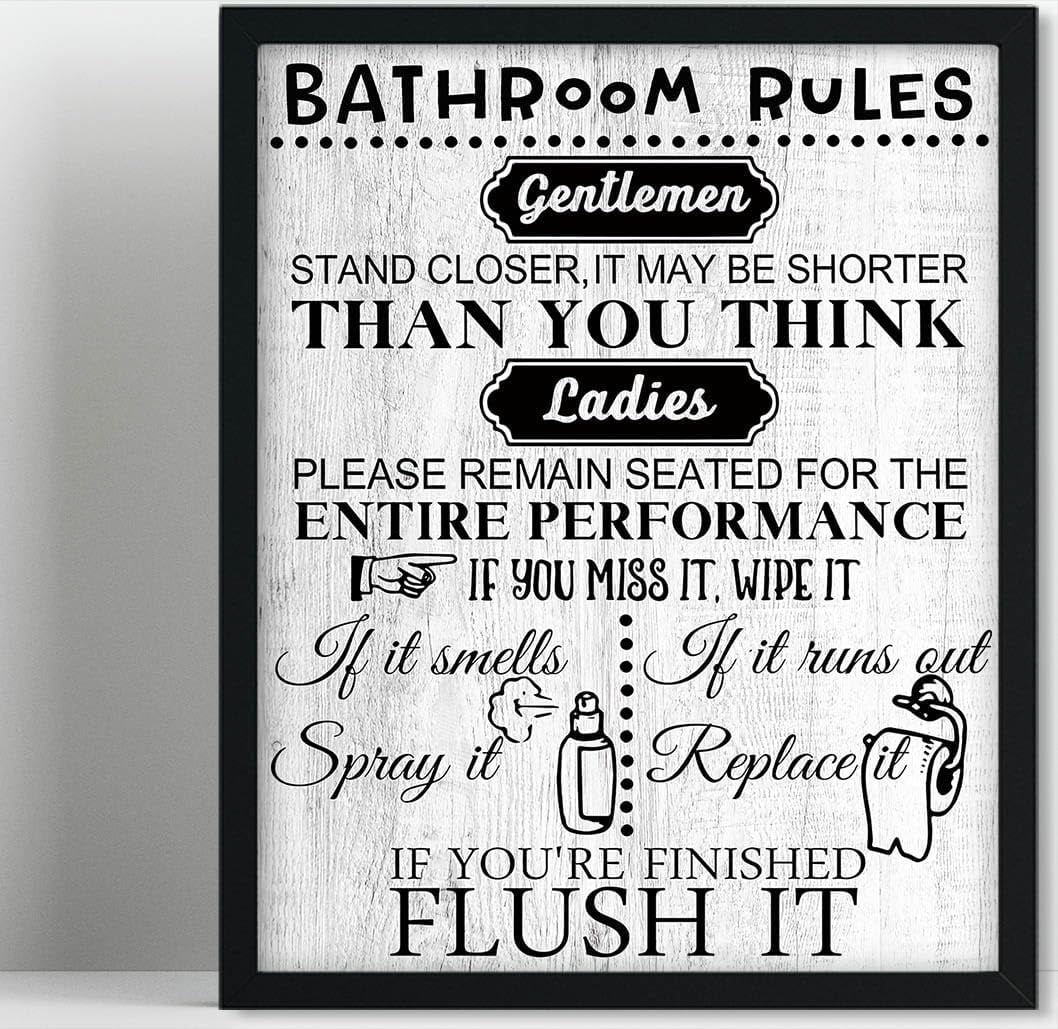 CDDposter Black White Bathroom Rules Framed Wall Art Canvas Print ...