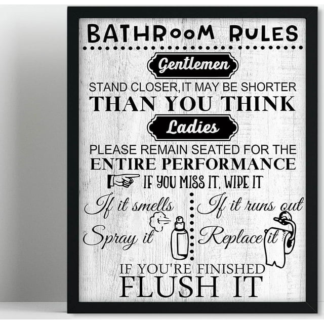CDDposter Black White Bathroom Rules Framed Wall Art Canvas Print ...