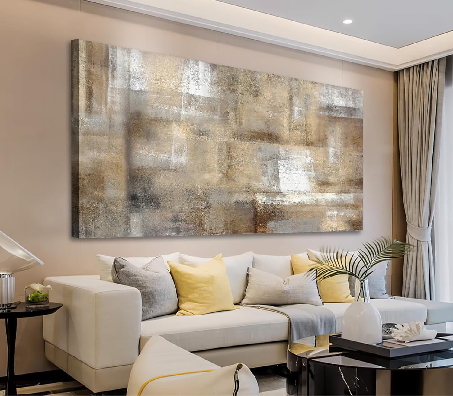 CDDposter Brown Abstract Wall Art Canvas Prints White Grey Retro Abstract Canvas Pictures for ...