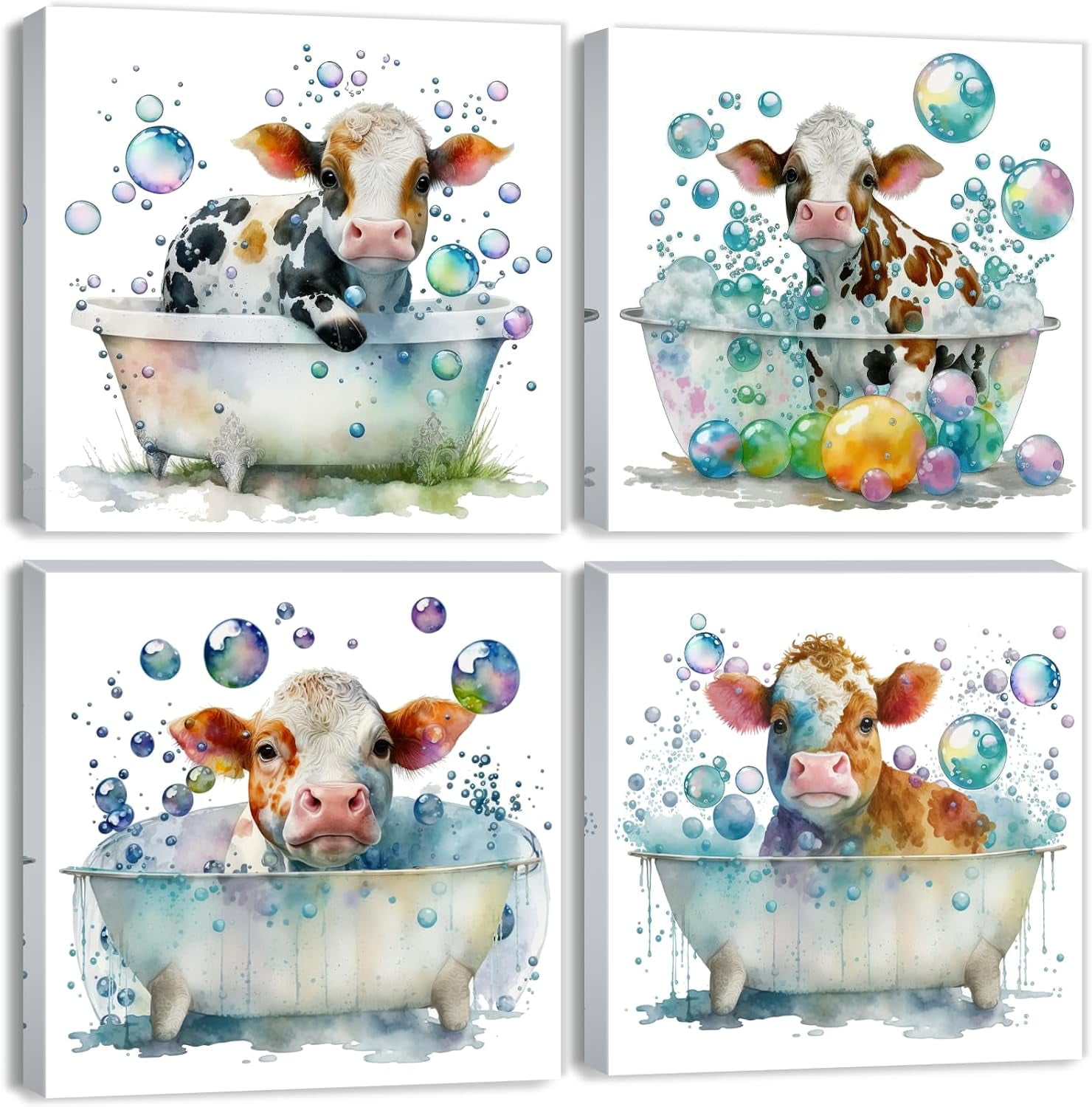 CDDposter Cow Bathroom Wall Art Farmhouse Cows in Bathtub Picture Funny ...