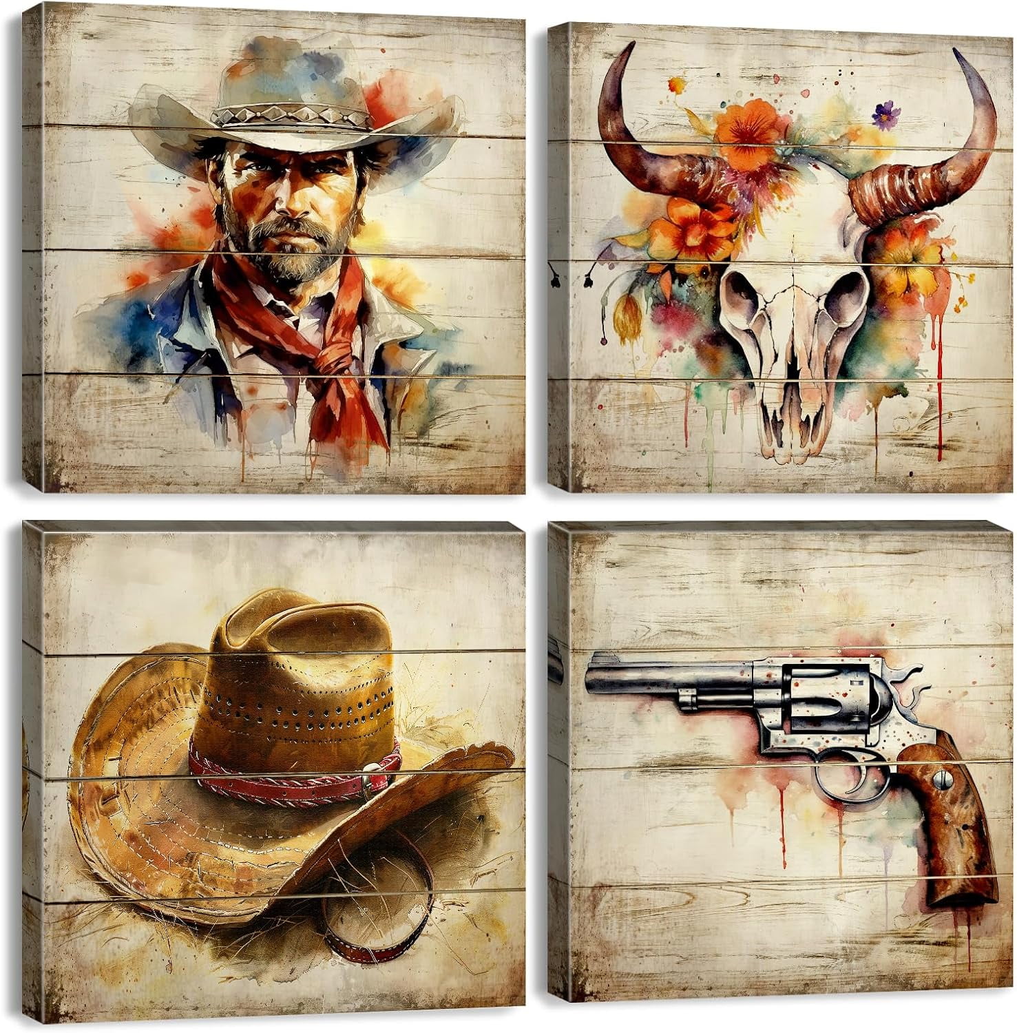 CDDposter Cowboy Wall Art Western Wall Decor Longhorn Skull Canvas ...